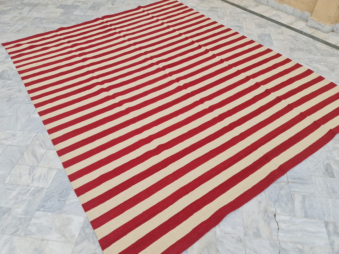 Red and White Striped Kilim Rug, Stripe Area Rug, 8x10 Striped Rug ...
