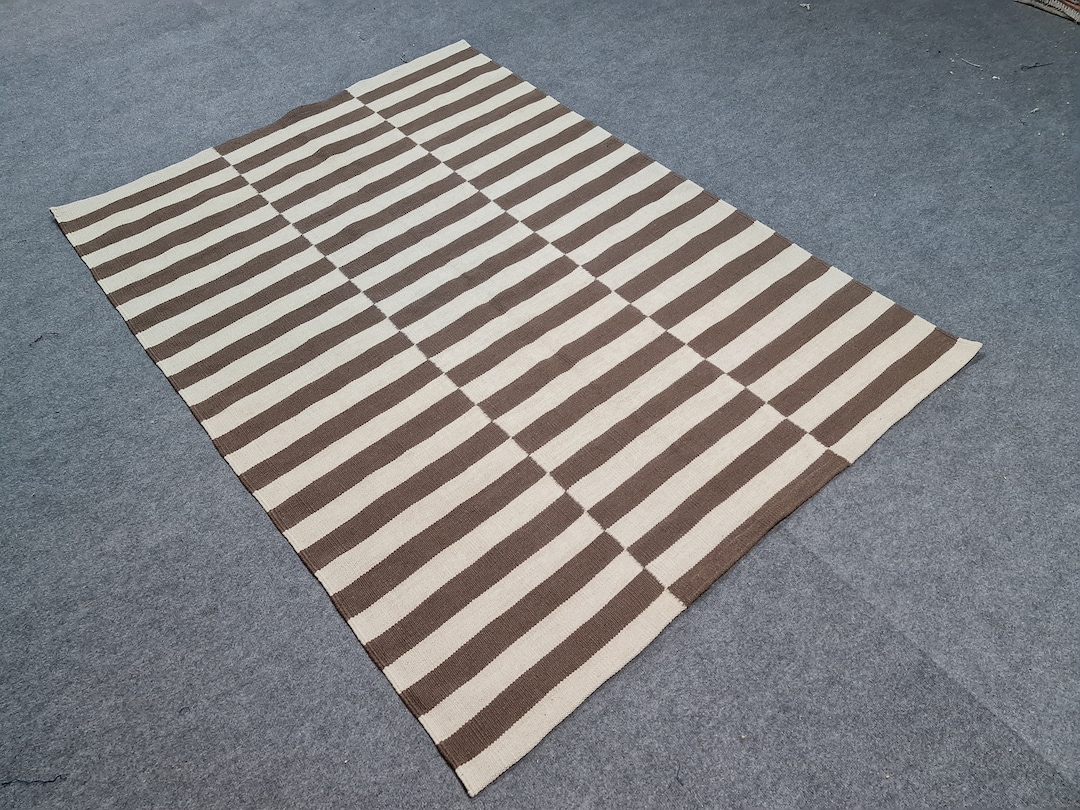 Dark Brown and Cream Striped Rug, Chocolate Brown Striped Rug, Area Rug ...