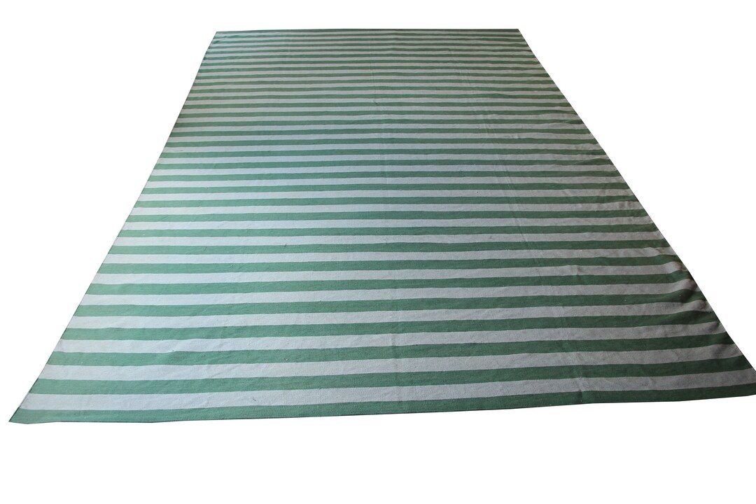 Green and Blue Striped Rug, Striped Area Rug, 8x10 Custom Rug, Made to ...