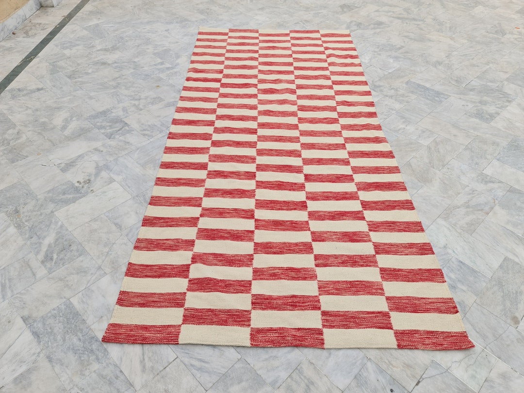 Red and off White Striped Rug, Custom Striped Rug, Personalized Striped ...