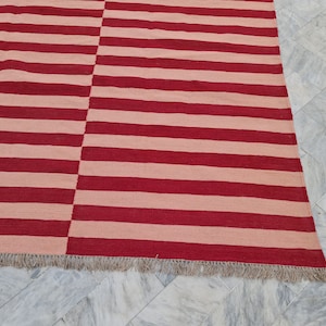 Pink and Red Striped Rug, Custom Rug, Wool Rug, 9x12 Dhurrie Rug, 8x10 ...