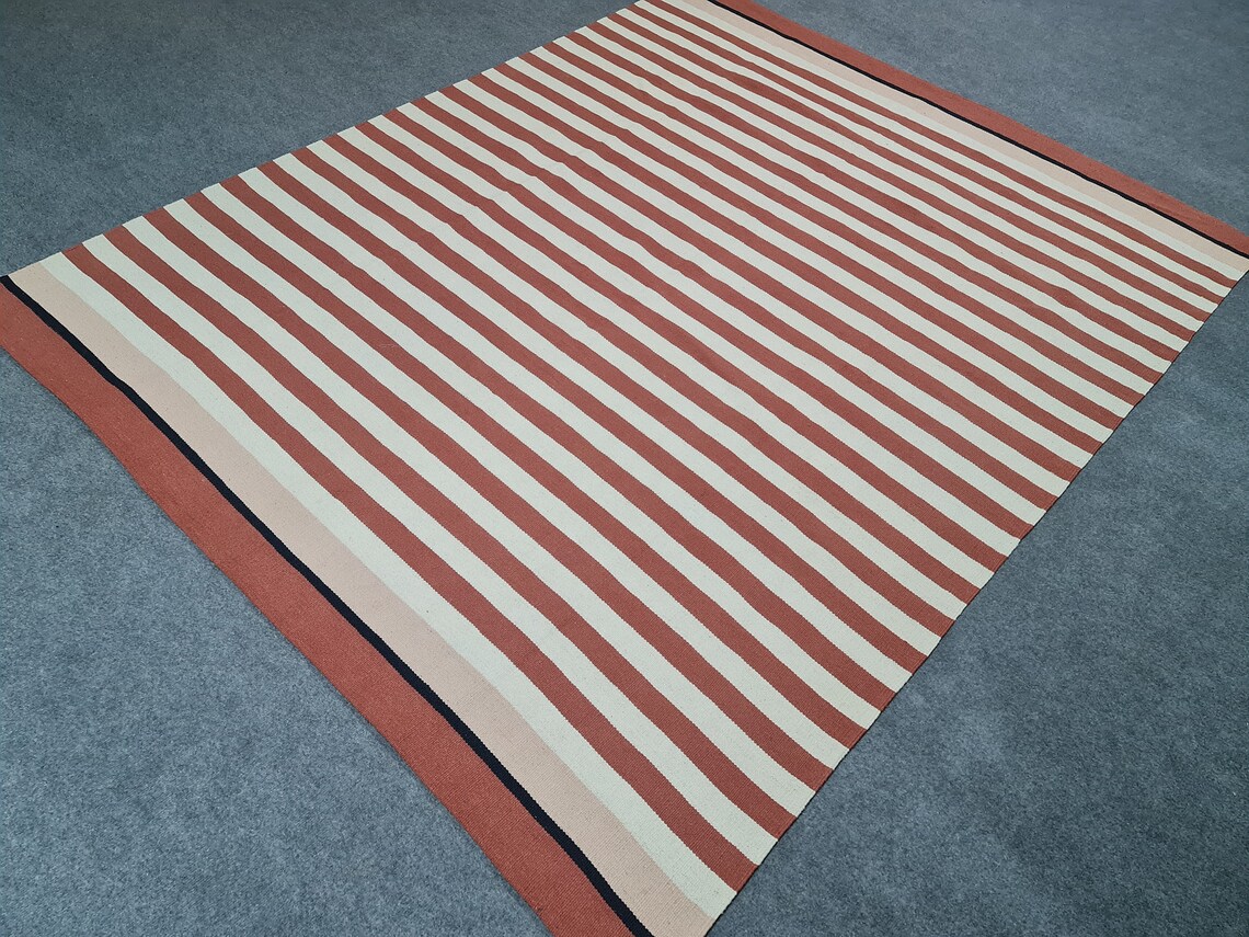 Rust and White Striped Rug, Kilim Rug, Rustic Rug, Stripe Rug, Living ...