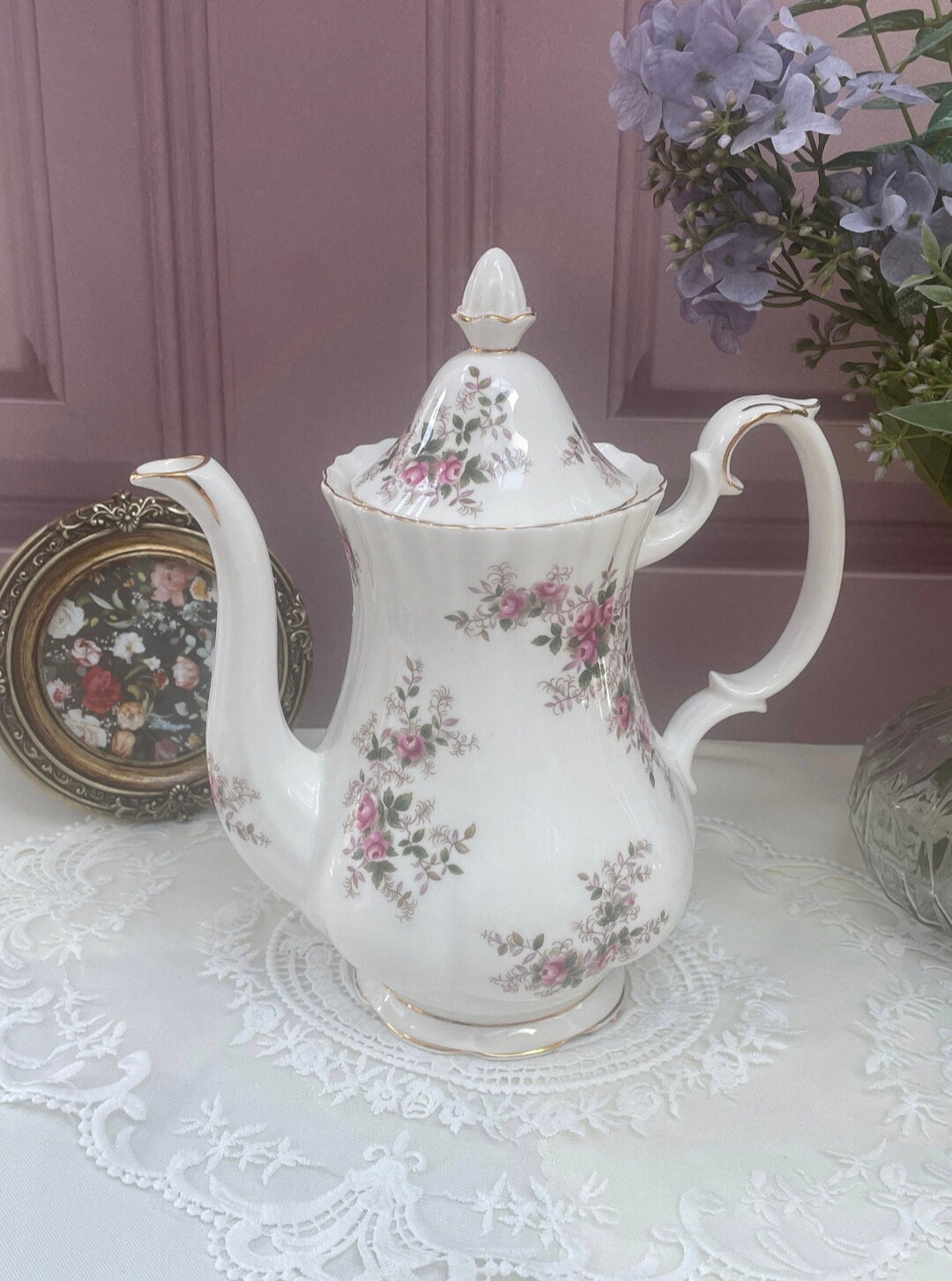 Royal Albert Coffee Pot Lavender Rose | 2.5pt Vintage Bone China Pot ...