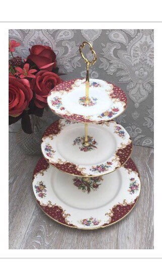 Paragon Cake Stand rockingham Red 3 Tier Cake Stand - Etsy UK
