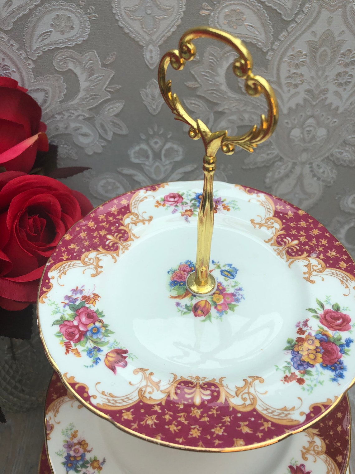 Paragon Cake Stand rockingham Red 3 Tier Cake Stand - Etsy UK