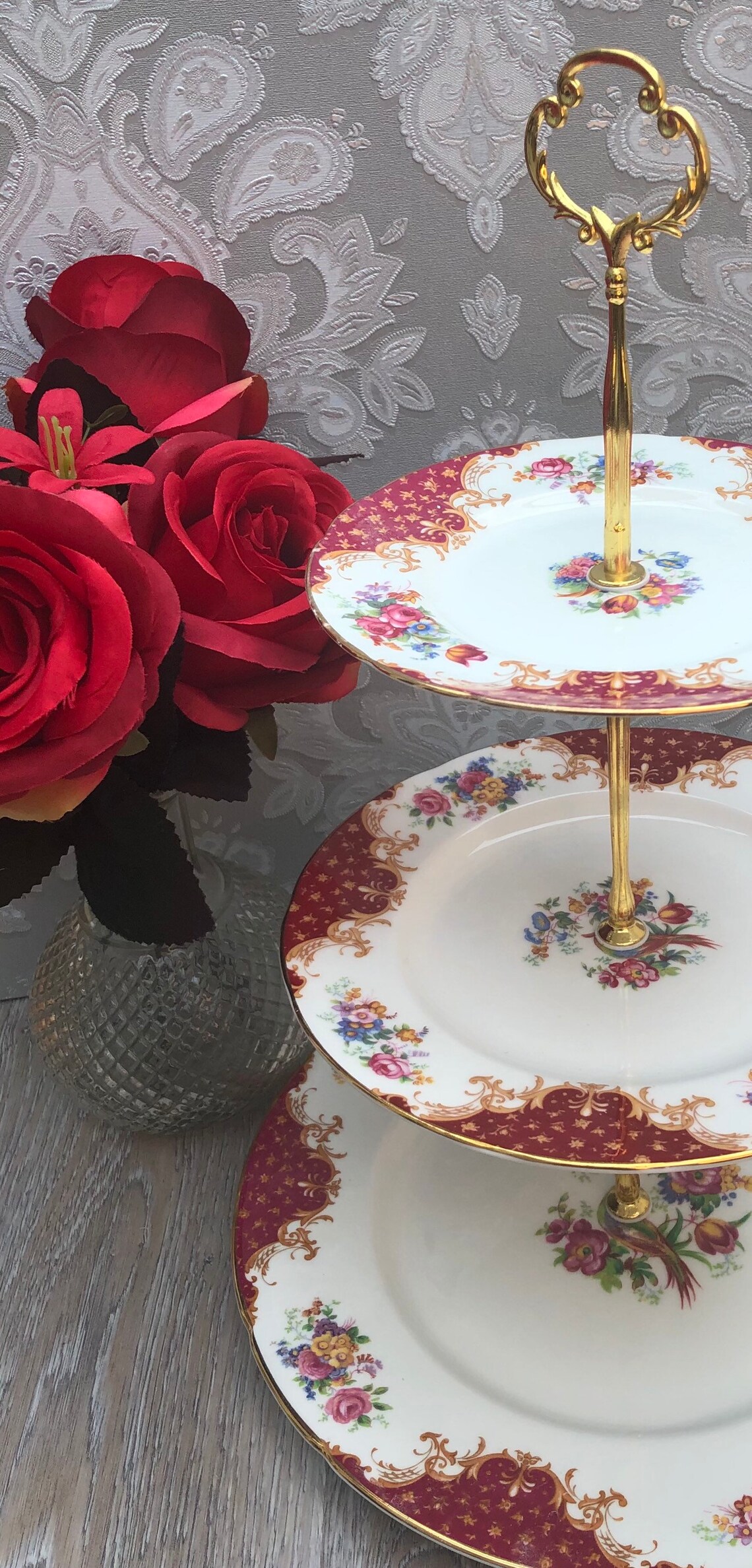 Paragon Cake Stand rockingham Red 3 Tier Cake Stand - Etsy UK