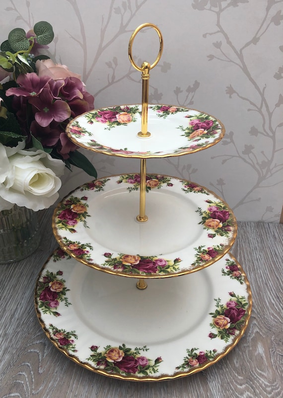 Royal Albert Old English Rose 3 Tiered Server with Handle Dining ...
