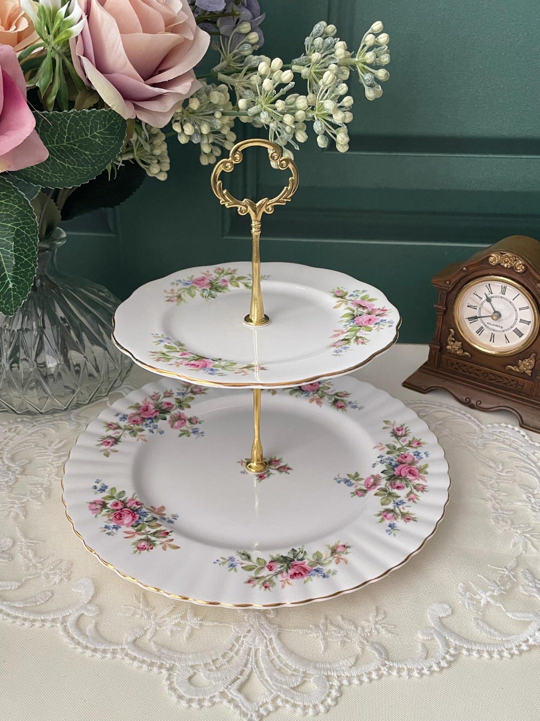 Royal Albert Cake Stand ‘moss Rose’ 2 Tier Cake Stand/dessert Stand ...