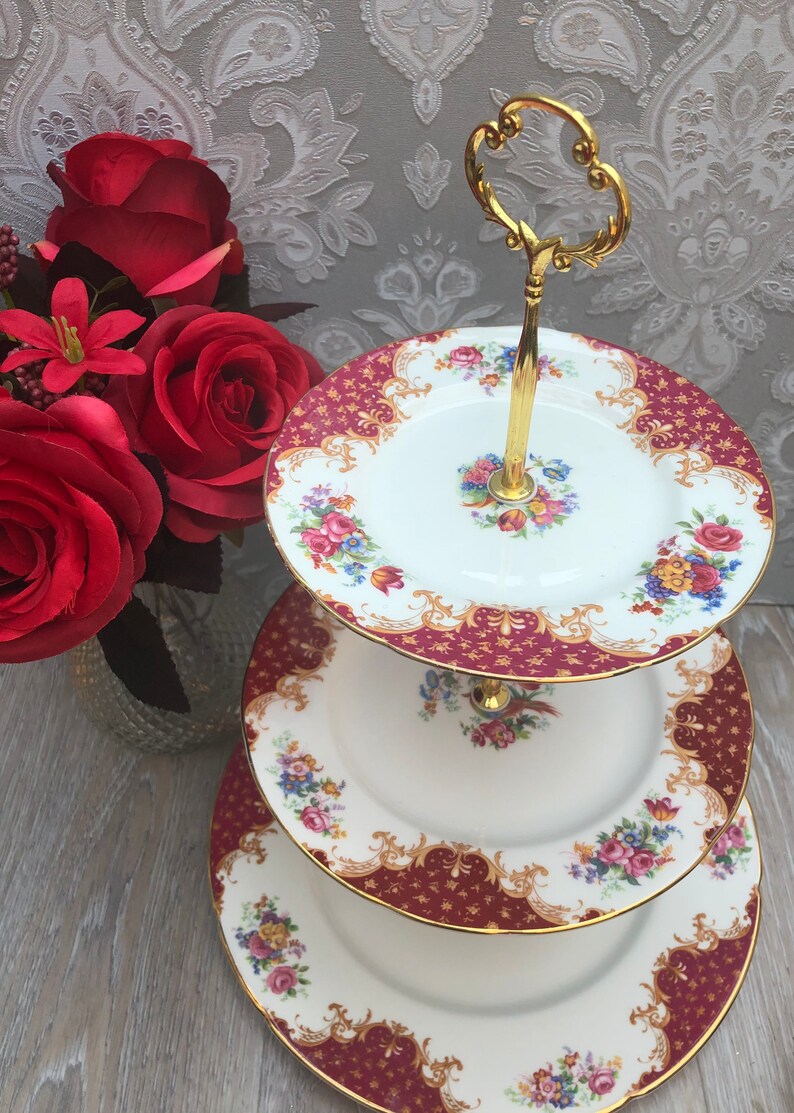 Paragon Cake Stand rockingham Red 3 Tier Cake Stand - Etsy UK