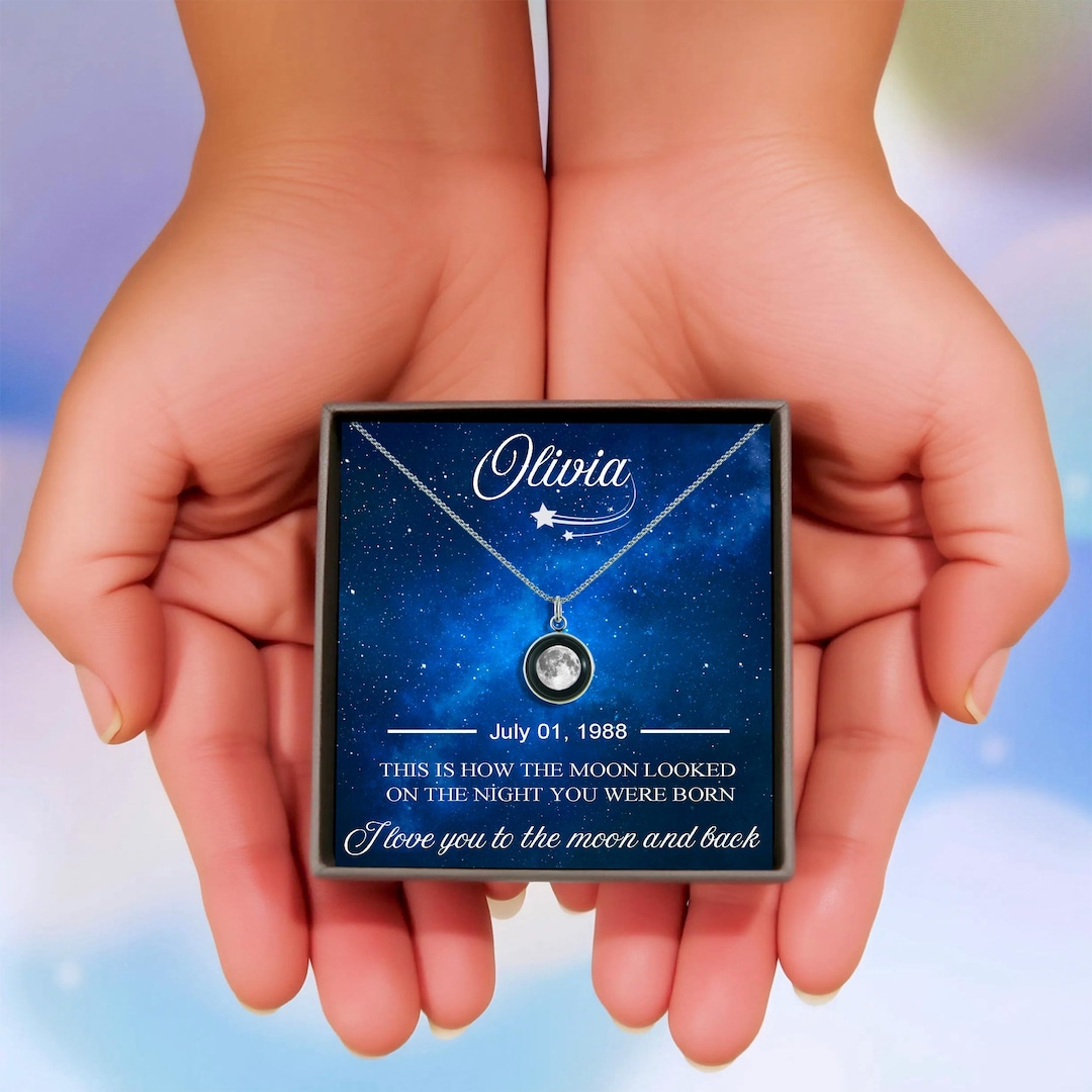 Custom Moon Phase Necklace Gift: Personalized Name Date Message Card - Etsy