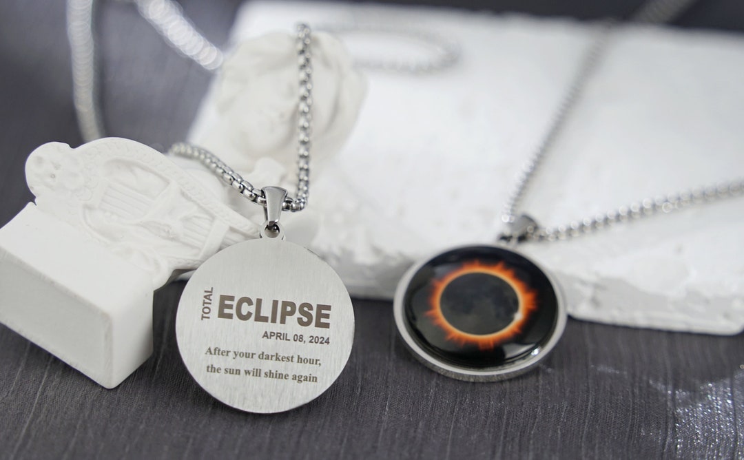2024 Total Solar Eclipse Memorial Necklace; Solar Eclipse on April 08; Custom Solar Eclipse ...