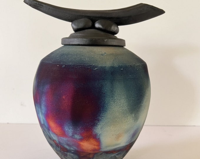 Copper Raku Urn for Ashes, Urn, Cosmic Colors of Purple, Blue and Reds. Stunning Colorful ...