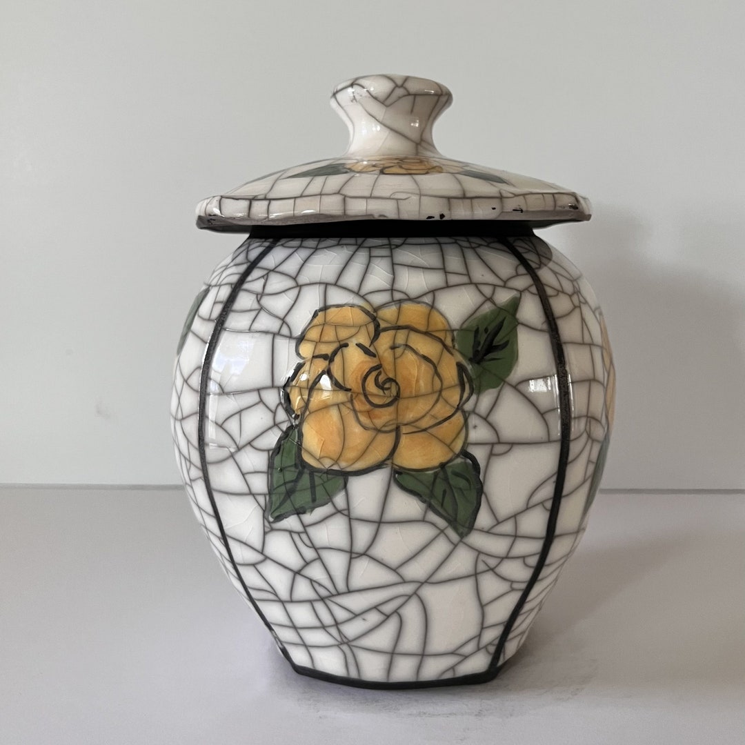 Yellow Rose Cremation Urn, Handmade Ceramic Urn for Ashes With Hand ...