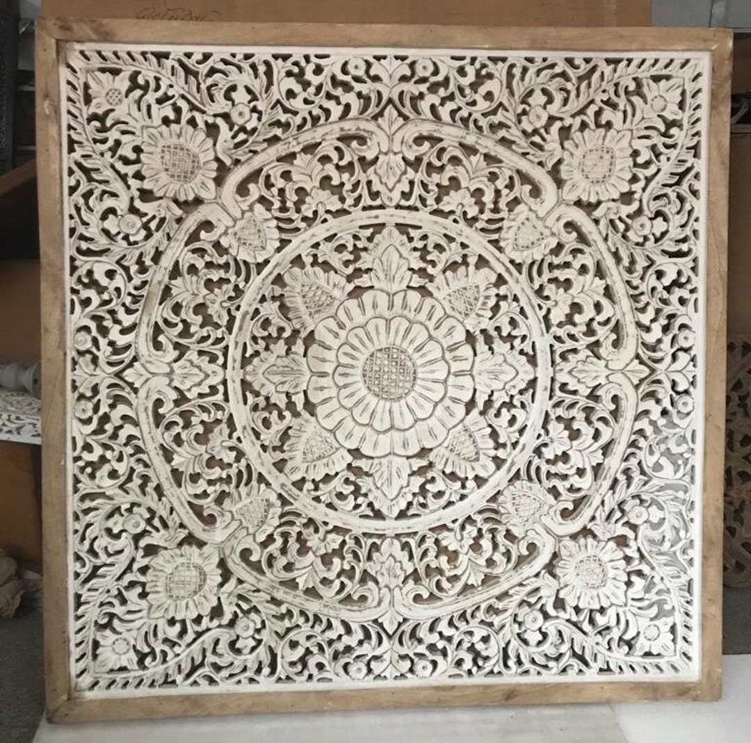 Kraft Mistry Teak Wood Wall Carving Décor Headboard Panel Deja ...