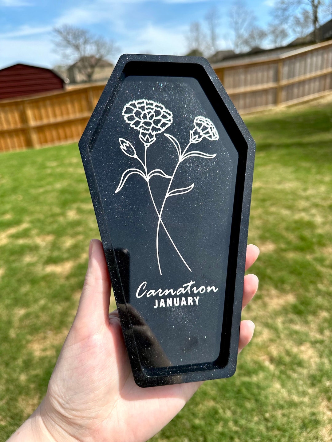 Birth Flower Resin Tray Coffin Tray - Etsy