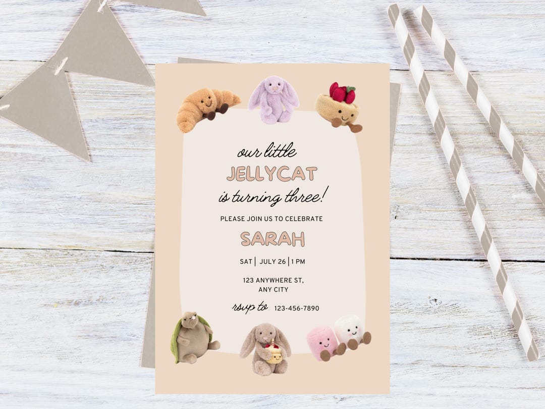 Jellycat Neautral Invite, Jellycat Birthday, Jellycat Party, Jellycat ...