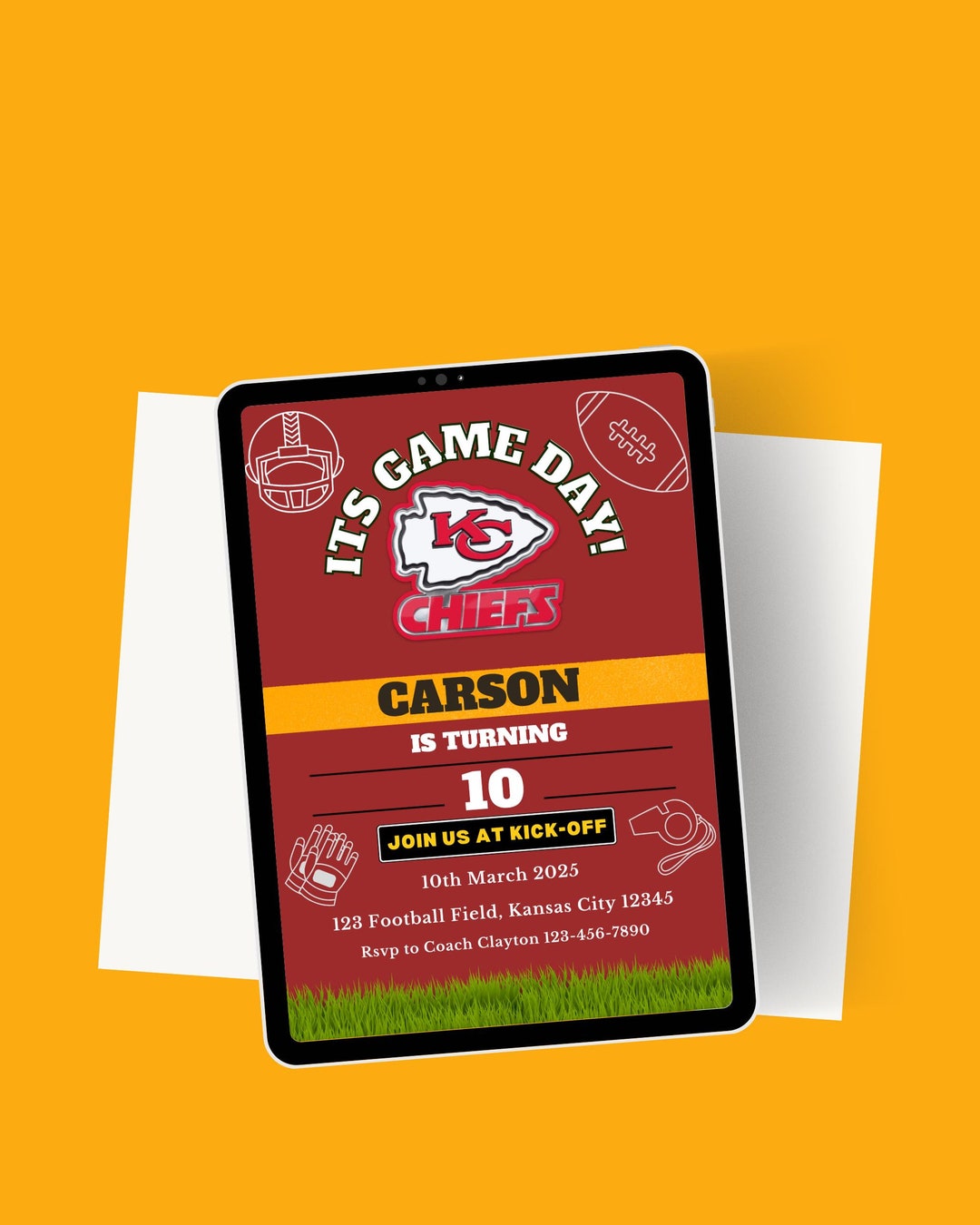 Kansas City Chiefs Birthday Party, Football Party Invite, Kansas City ...