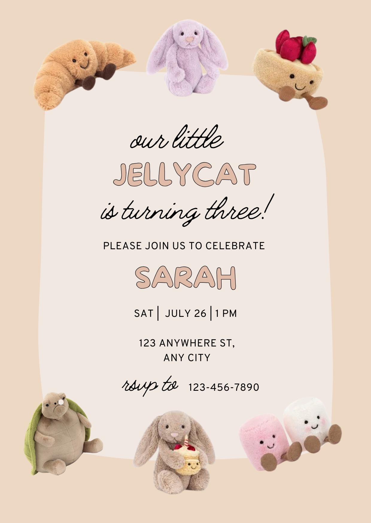 Jellycat Neautral Invite, Jellycat Birthday, Jellycat Party, Jellycat ...