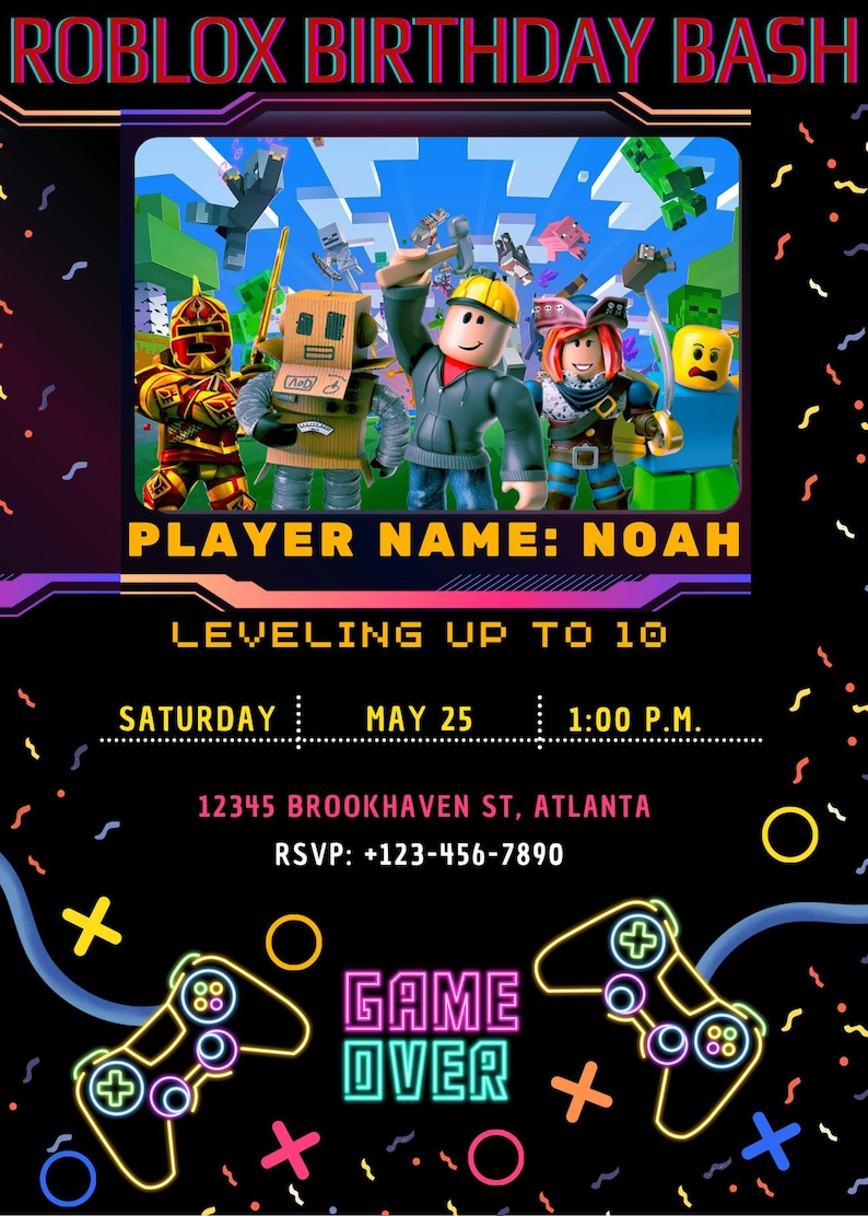 Roblox, Editable Invitation, Template, Canva, Roblox Invite, Game Party ...