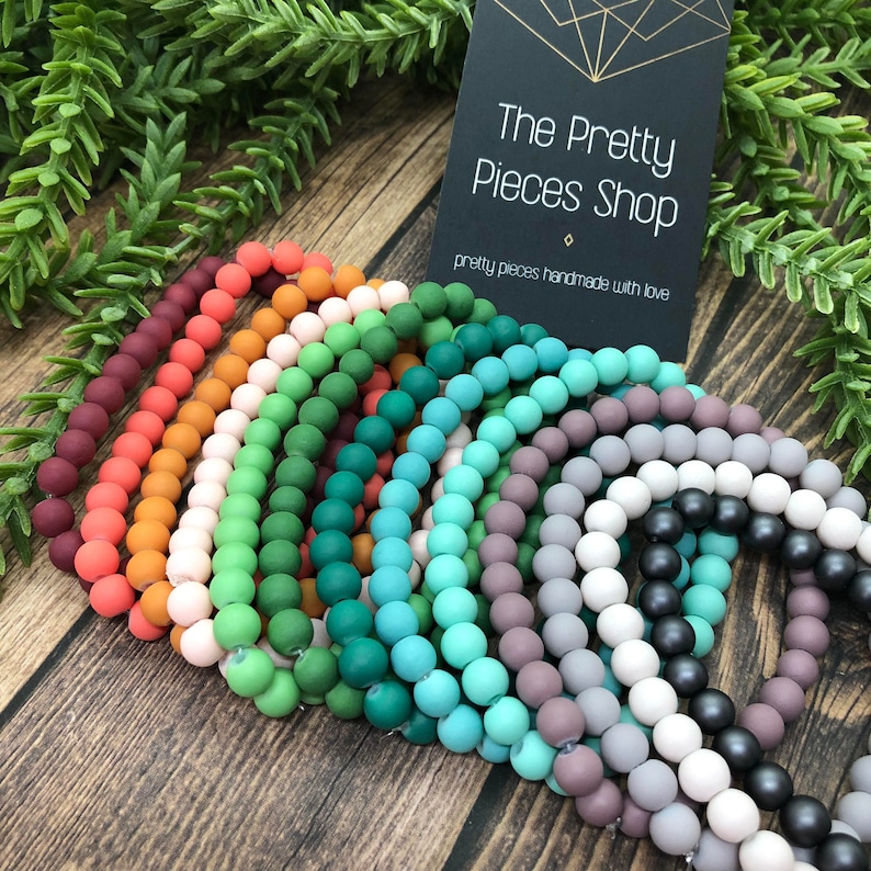 Matte Bead Bracelet White Ivory Stackable Bracelets Stretchy - Etsy