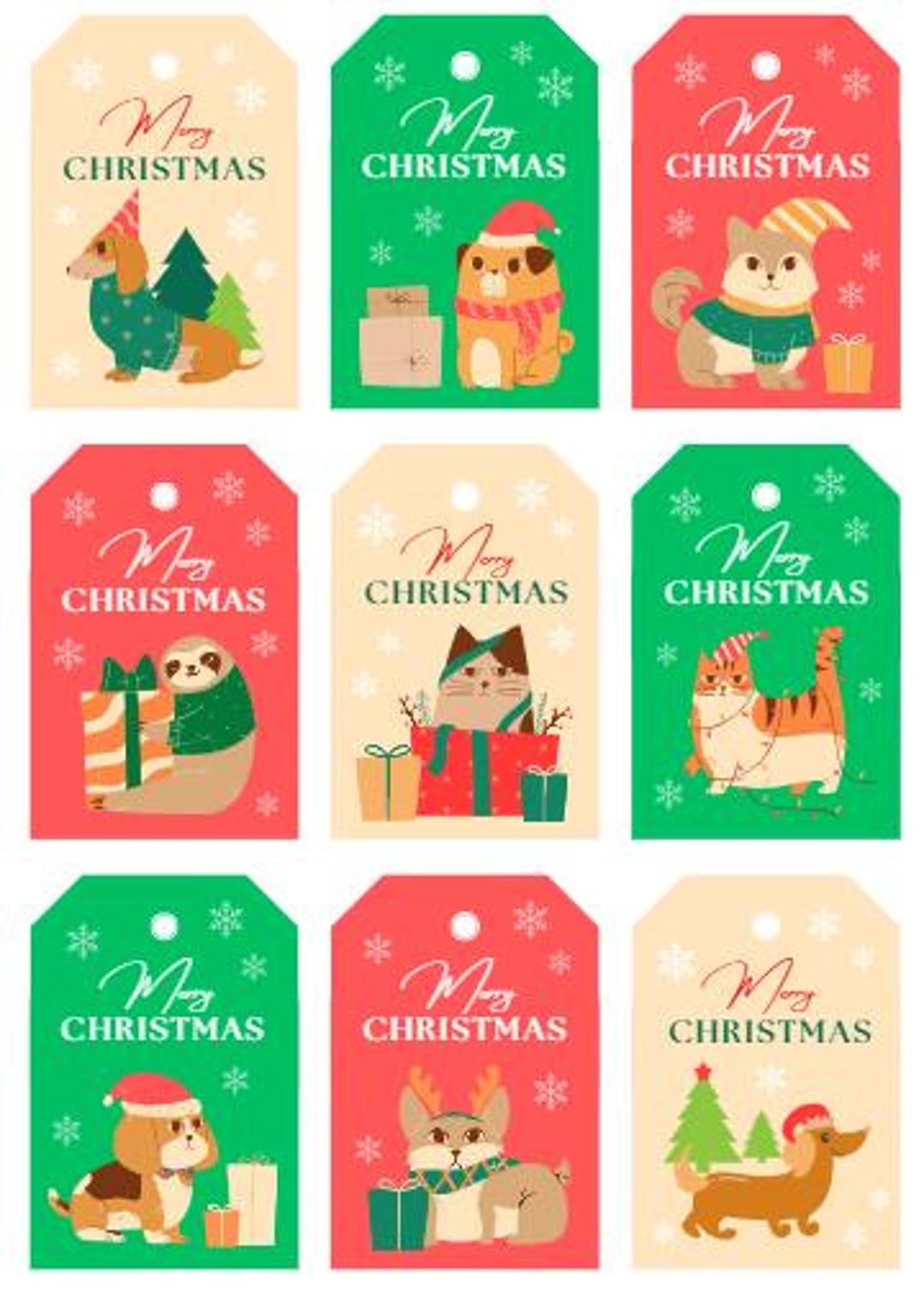 Cute Pets Christmas Gift Tags Printable, Dogs Cats Sloth Holiday Labels ...