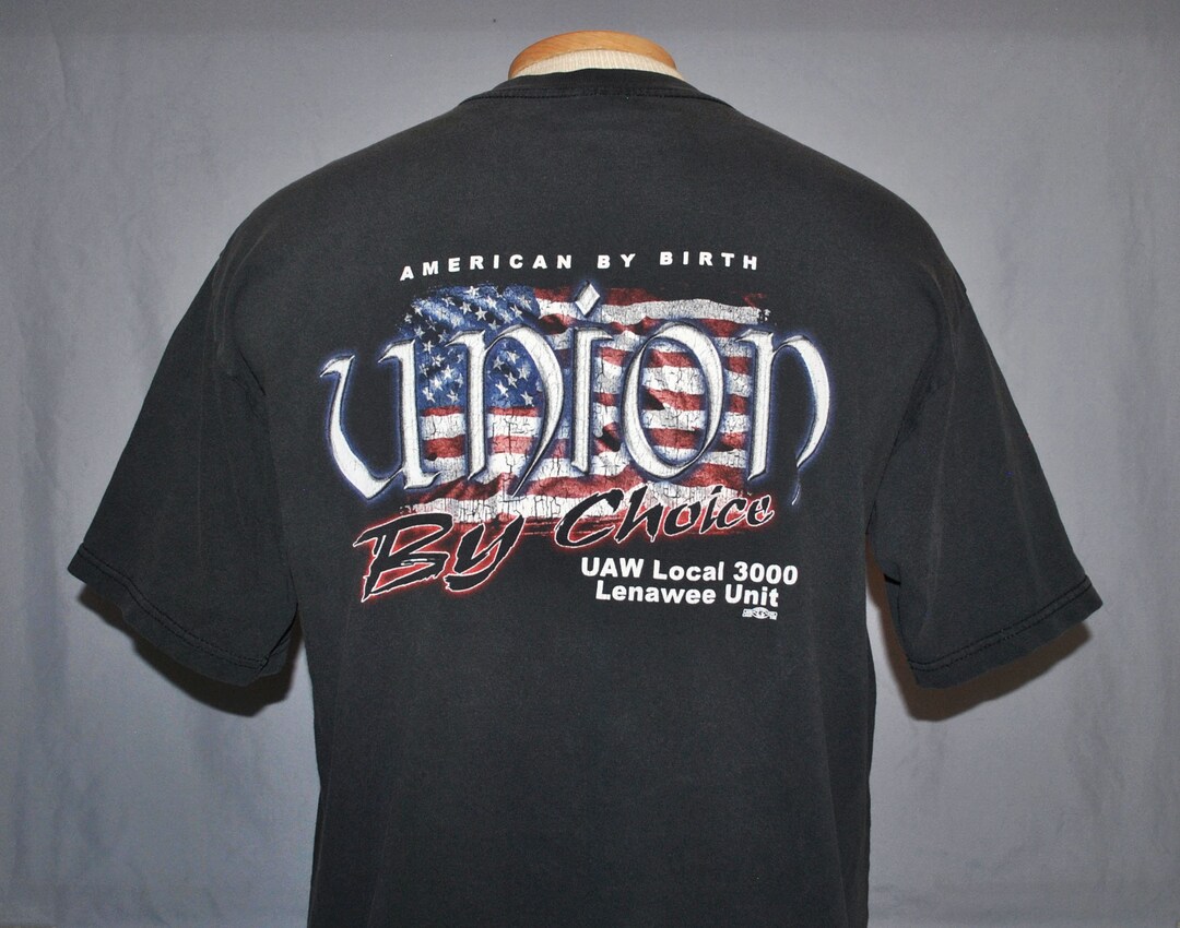 Vintage UAW T-shirt Size XL Faded Black American by Birth Union by ...