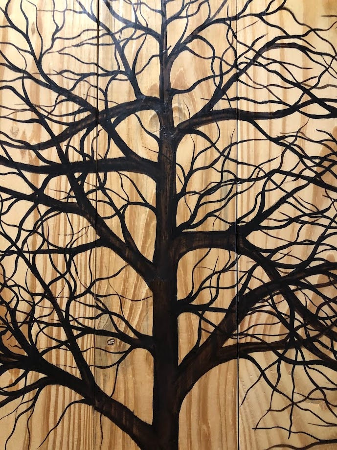 Twin Trees Painted With Stain on Reclaimed Wood. 27 3/4 X 27 1/2 - Etsy
