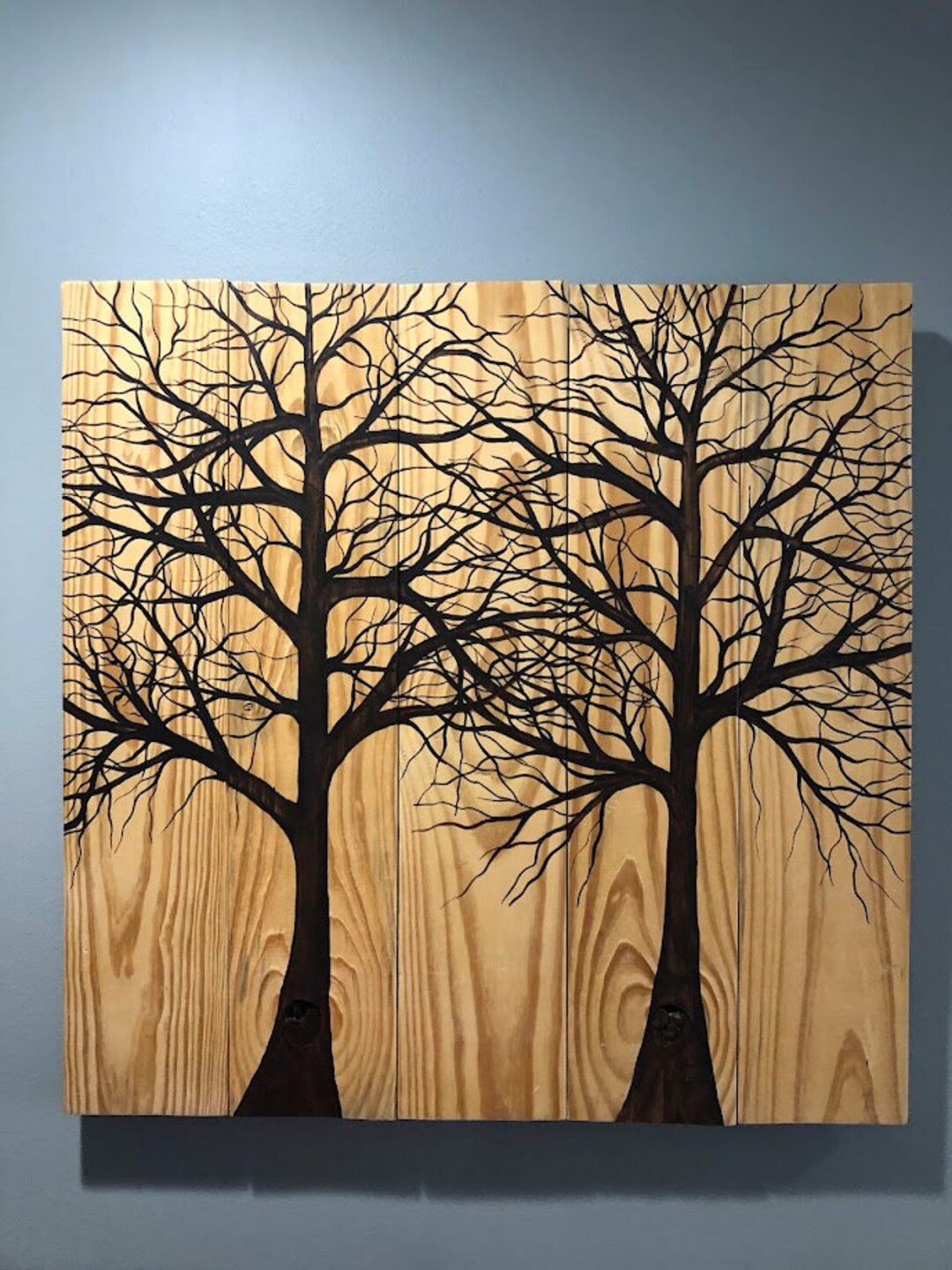 Twin Trees Painted With Stain on Reclaimed Wood. 27 3/4 X 27 1/2" - Etsy