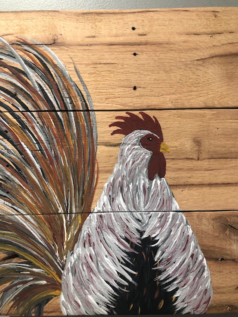 Rooster. Acrylic Painting on Reclaimed Wood. 14 1/2 X 16" - Etsy