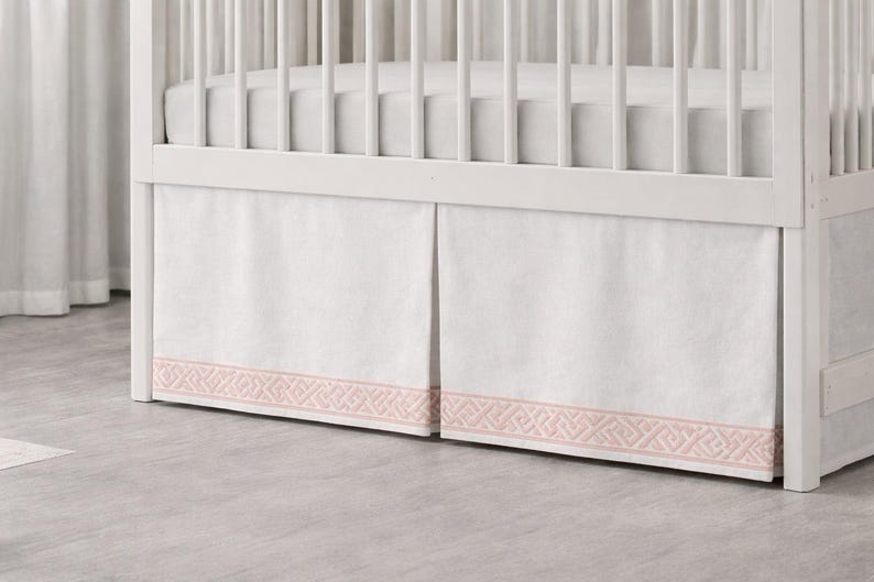 White Cotton Canvas Crib Skirt With Capri Blush Tape or Other Color ...