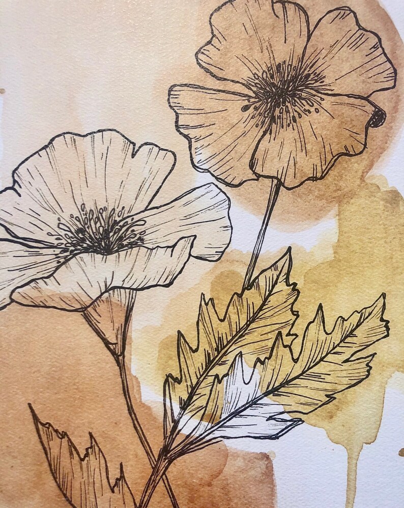 Fading Summer Watercolor PRINT- 5x7, 8x10, 11x14 Inch Poppies, Floral ...