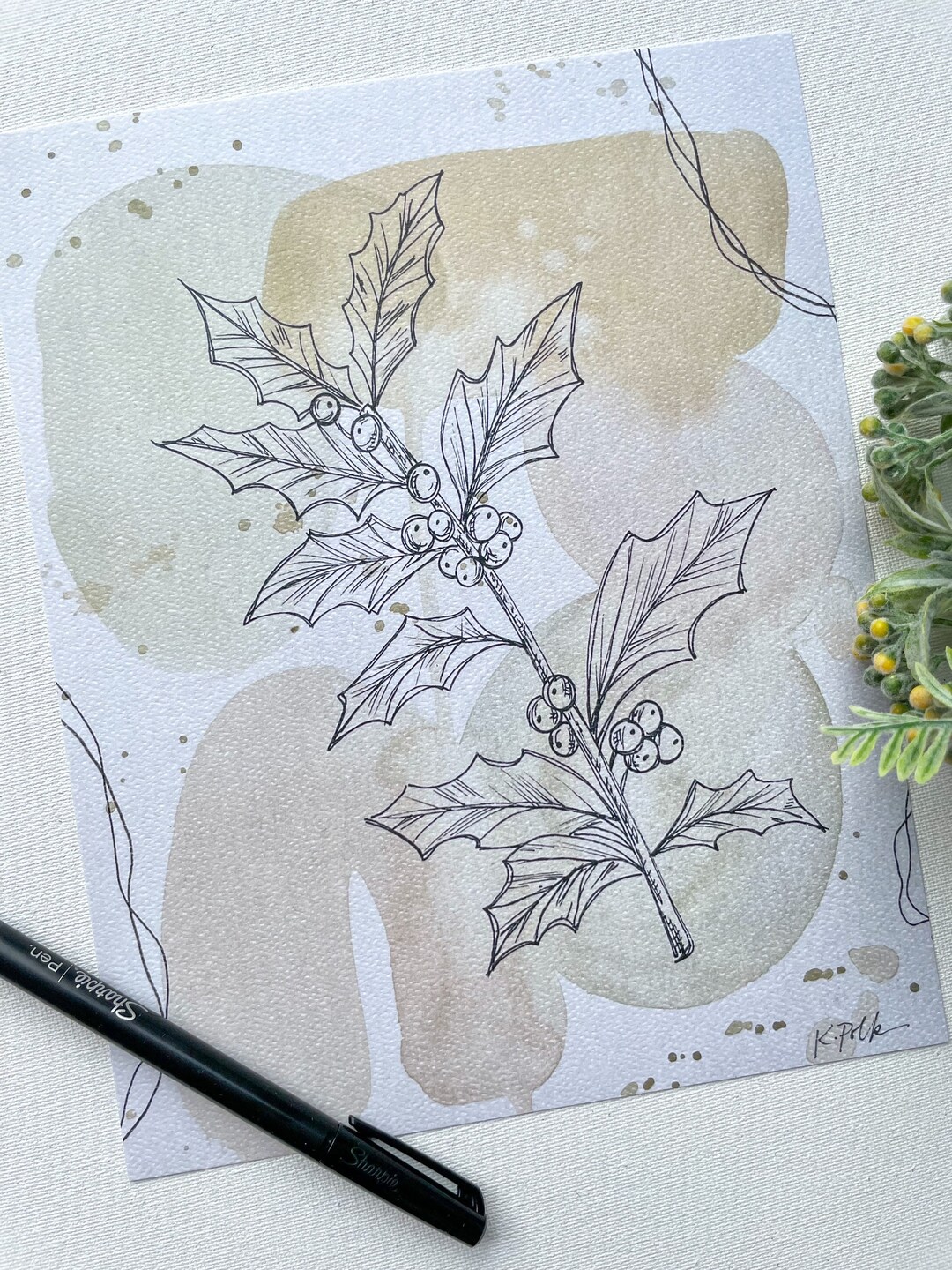 December Birth Month Flower Watercolor Print-holly Branch, 5x7, 8x10 ...