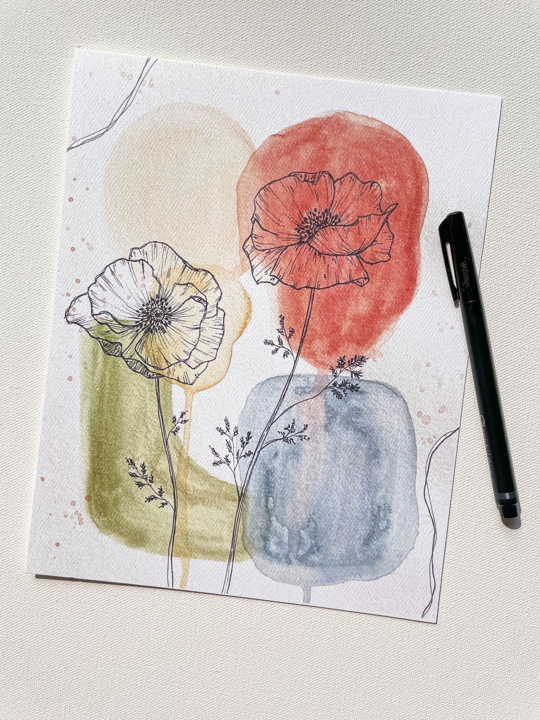 August Birth Month Flower Watercolor Print-poppy, 5x7, 8x10, 11x14 Inch ...