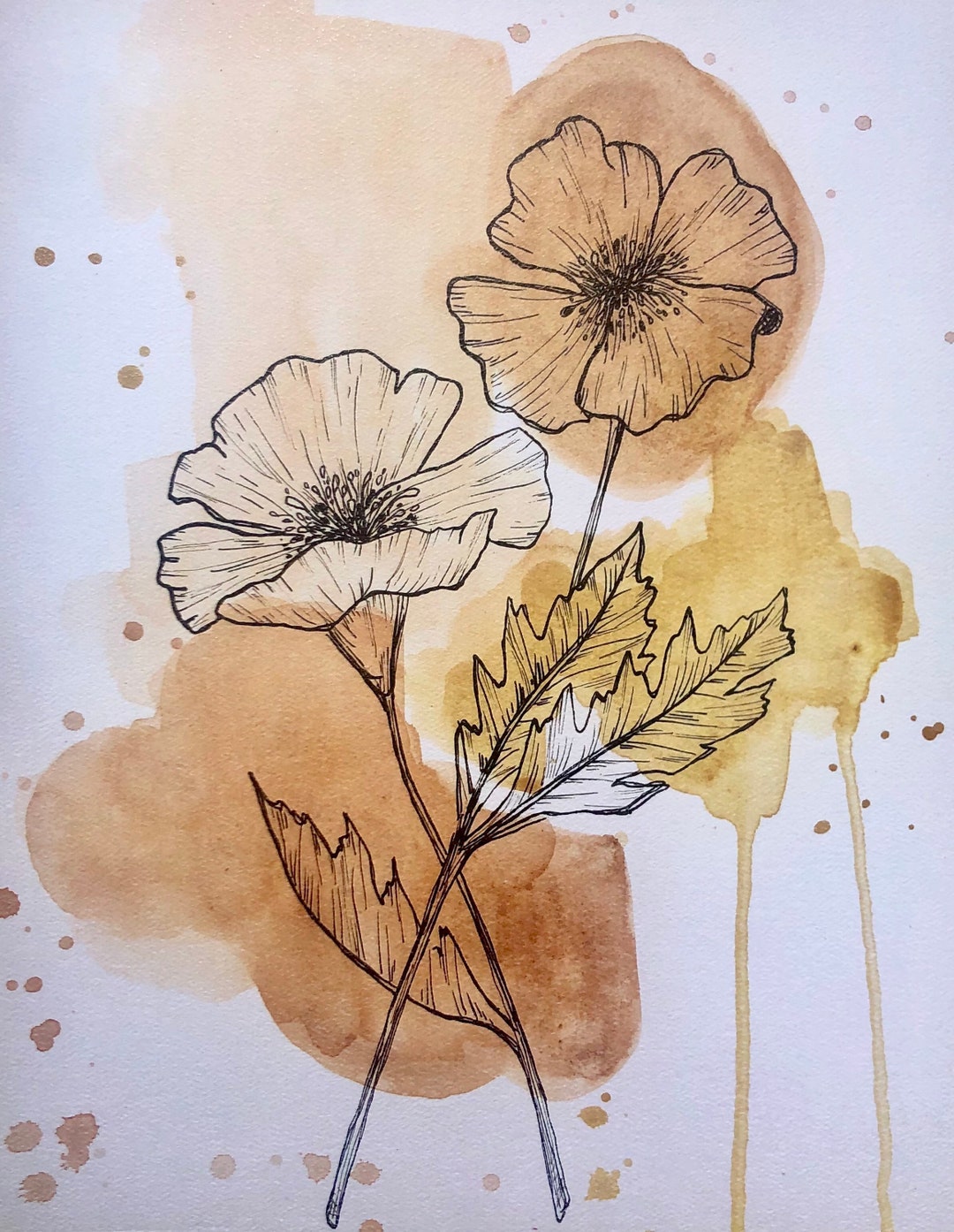 Fading Summer Watercolor PRINT- 5x7, 8x10, 11x14 Inch Poppies, Floral ...