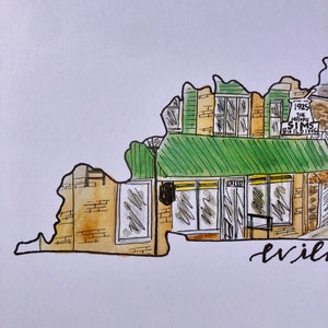 Wilmore, KY Downtown Scene, Watercolor Print, Shape of Kentucky, 8x10 ...