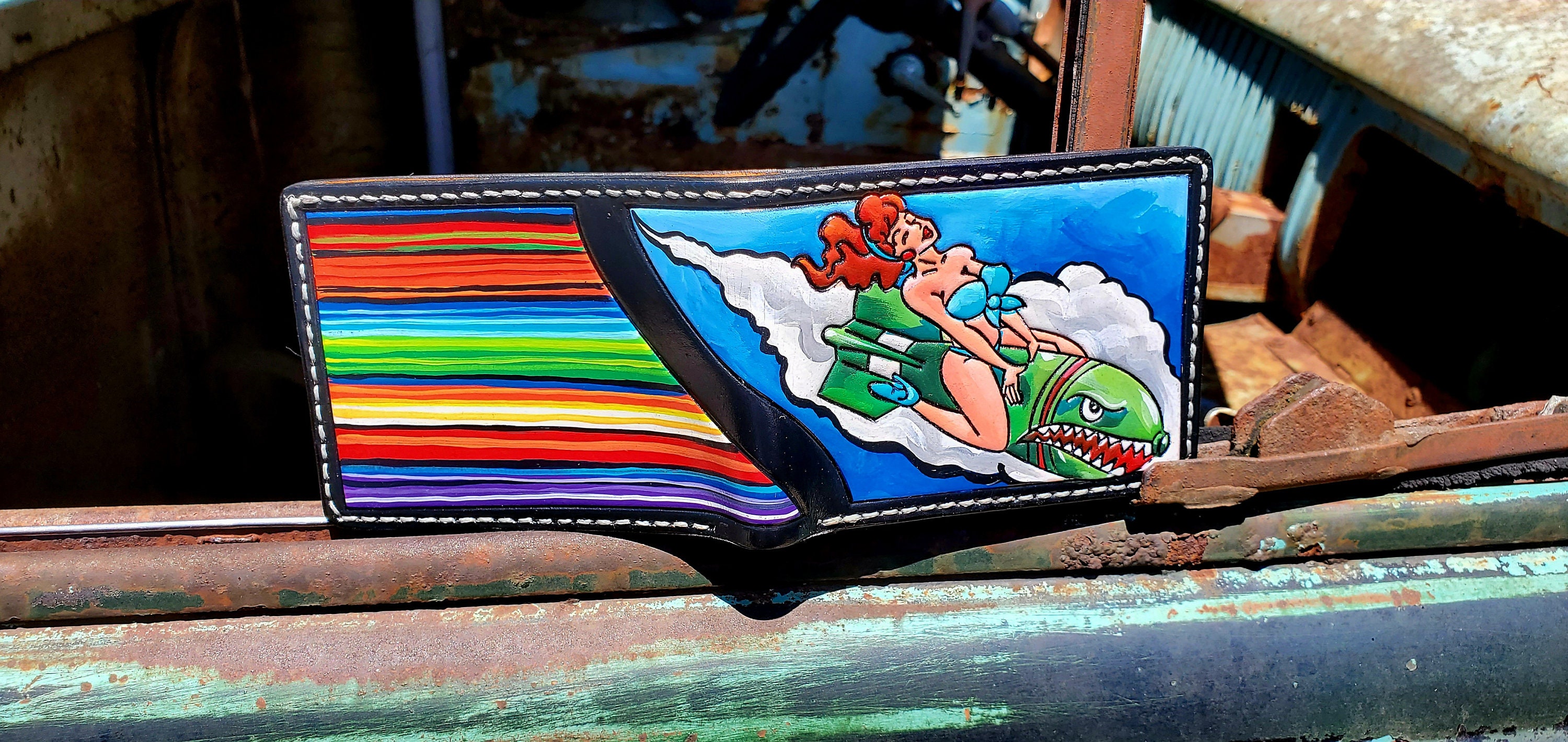 Hand Tooled Pinup Bomber Girl Billfold Leather Wallet-ready to Ship! - Etsy
