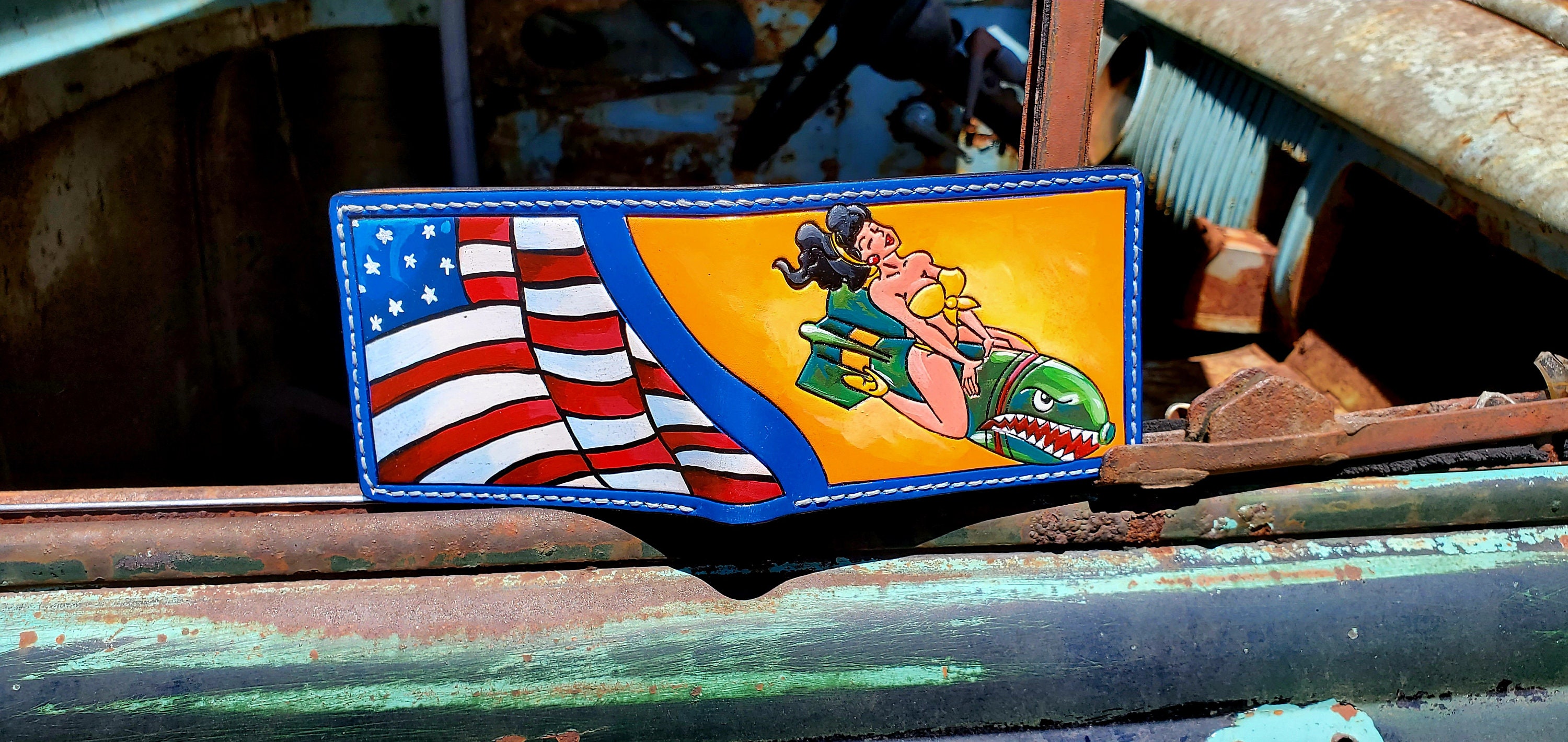 Hand Tooled Pinup Bomber Girl Billfold Leather Wallet-ready to - Etsy