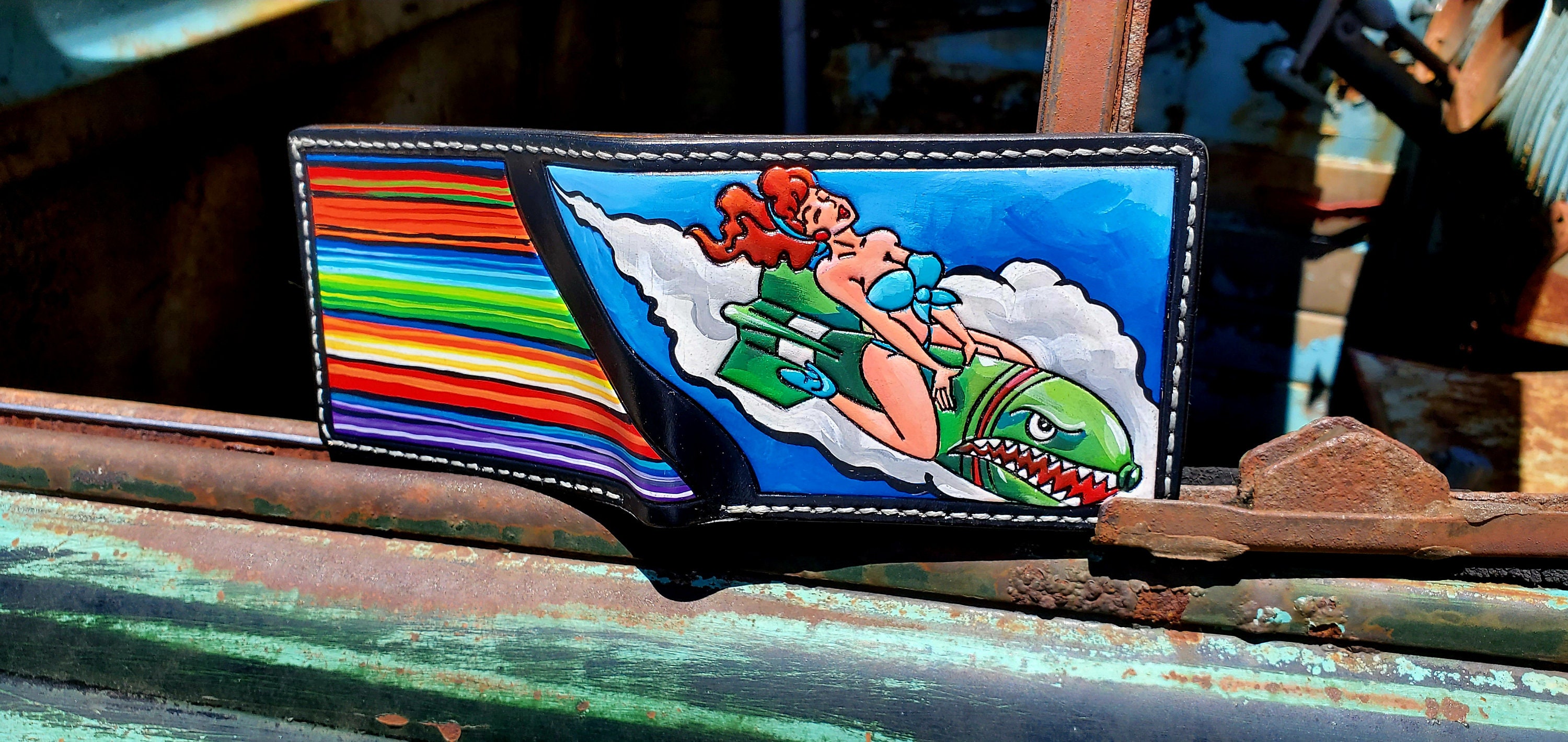 Hand Tooled Pinup Bomber Girl Billfold Leather Wallet-ready to Ship - Etsy