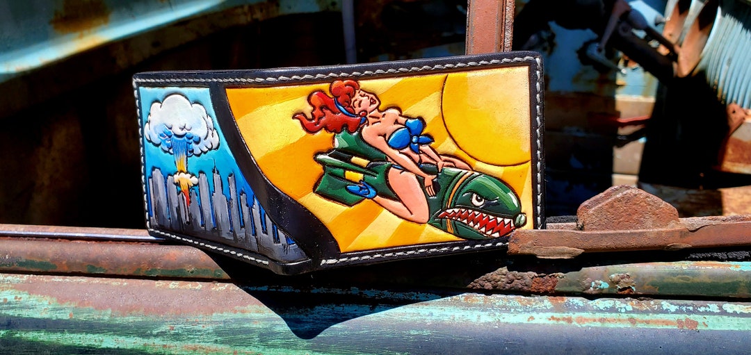 Hand Tooled Pinup Bomber Girl Billfold Leather Wallet-ready to Ship - Etsy