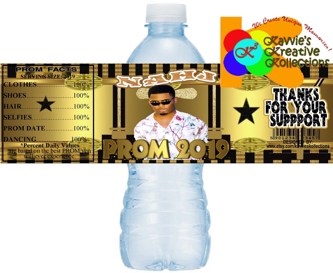 Personalized/customized Gold and Black Prom Theme Water Bottle Label ...