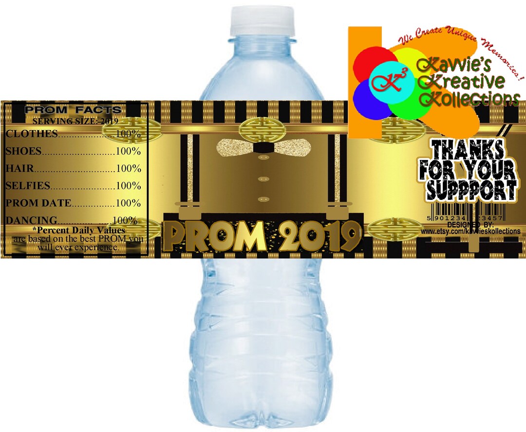 Gold and Black Prom Instant Download Printable Water Bottle Labels for ...