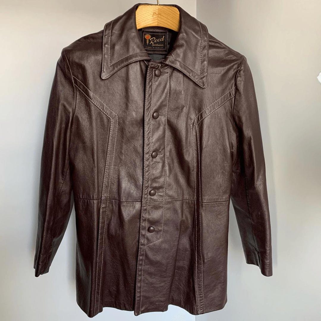 Vintage REED SPORTSWEAR Leather Jacket Brown Sz 42 or L Mens - Etsy