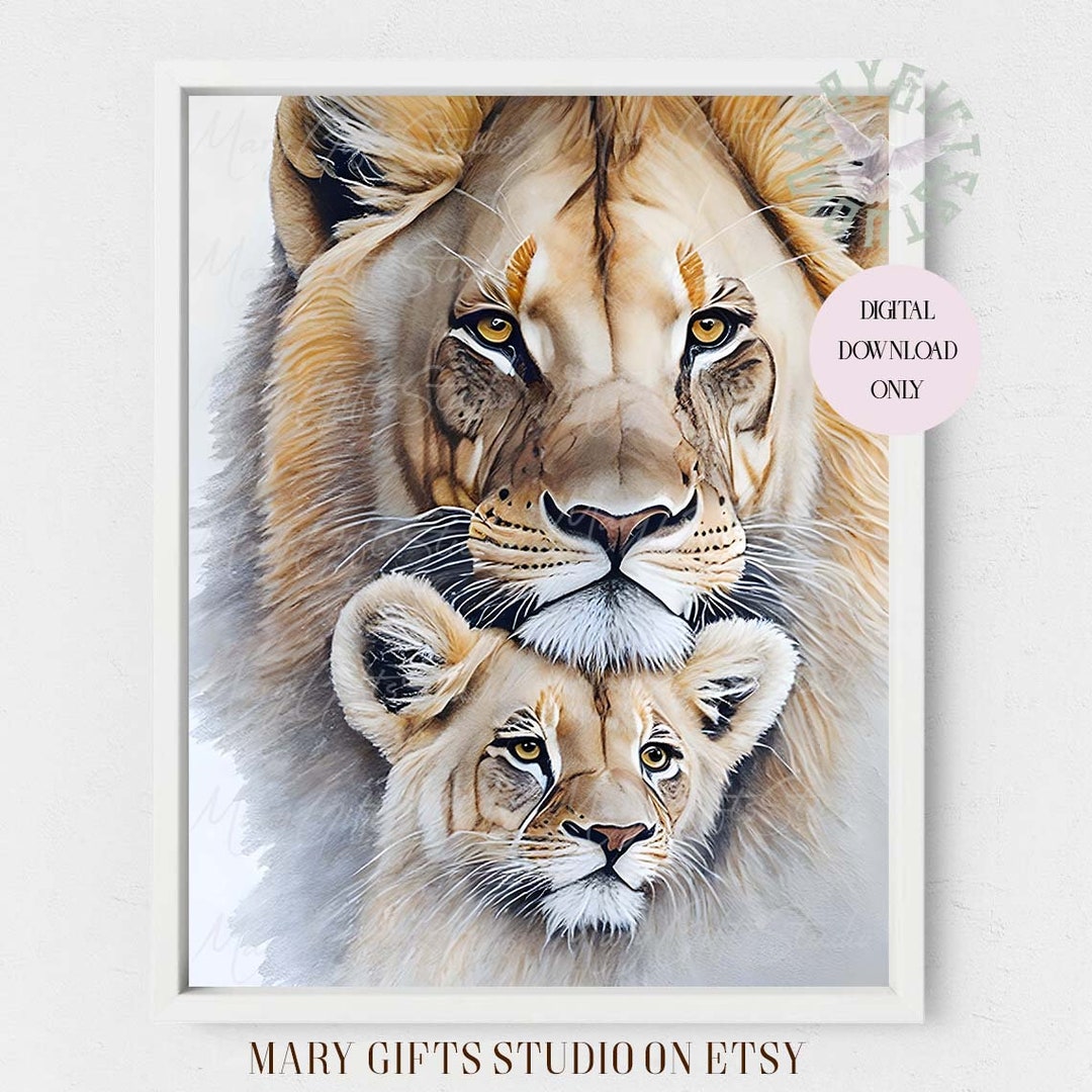 Lion Mom and Baby Lion Mom Child Lion Printable Wall Art Nursery Wall ...