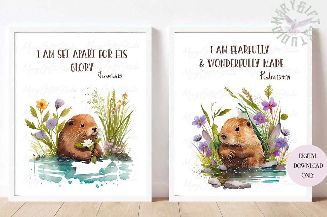Beaver Print Nursery Bible Verse Wall Art Nursery Scripture Wall Art ...