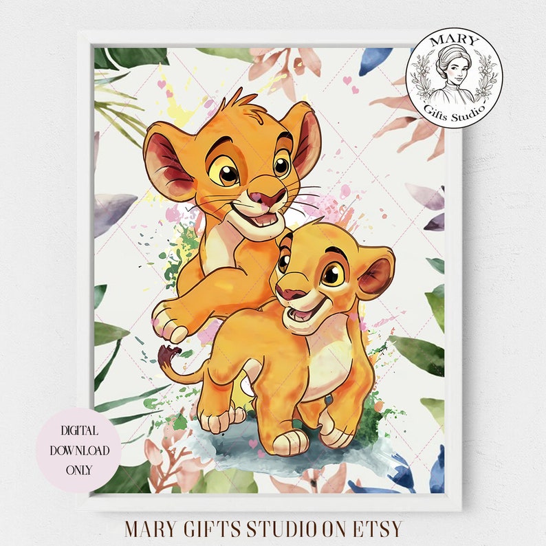 Simba & Nala the Lion King 1 Gift Picture Simba,art Print Nursery,wall ...