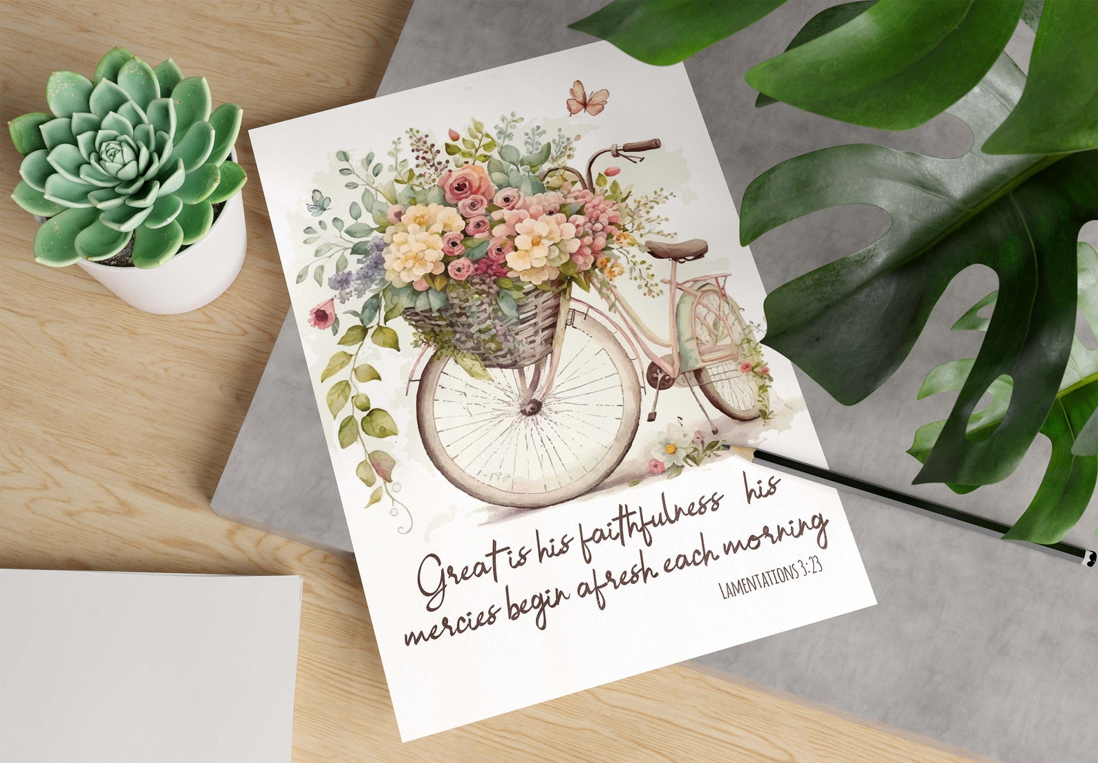 Celebrate Spring With Faith Bicycle Print With Blossoming Flowers ...