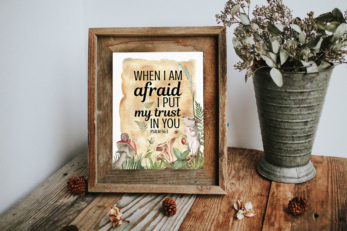 Bible Verse Printable Psalm 56:3 Bible Verse Sign Adorable Mouse Summer ...