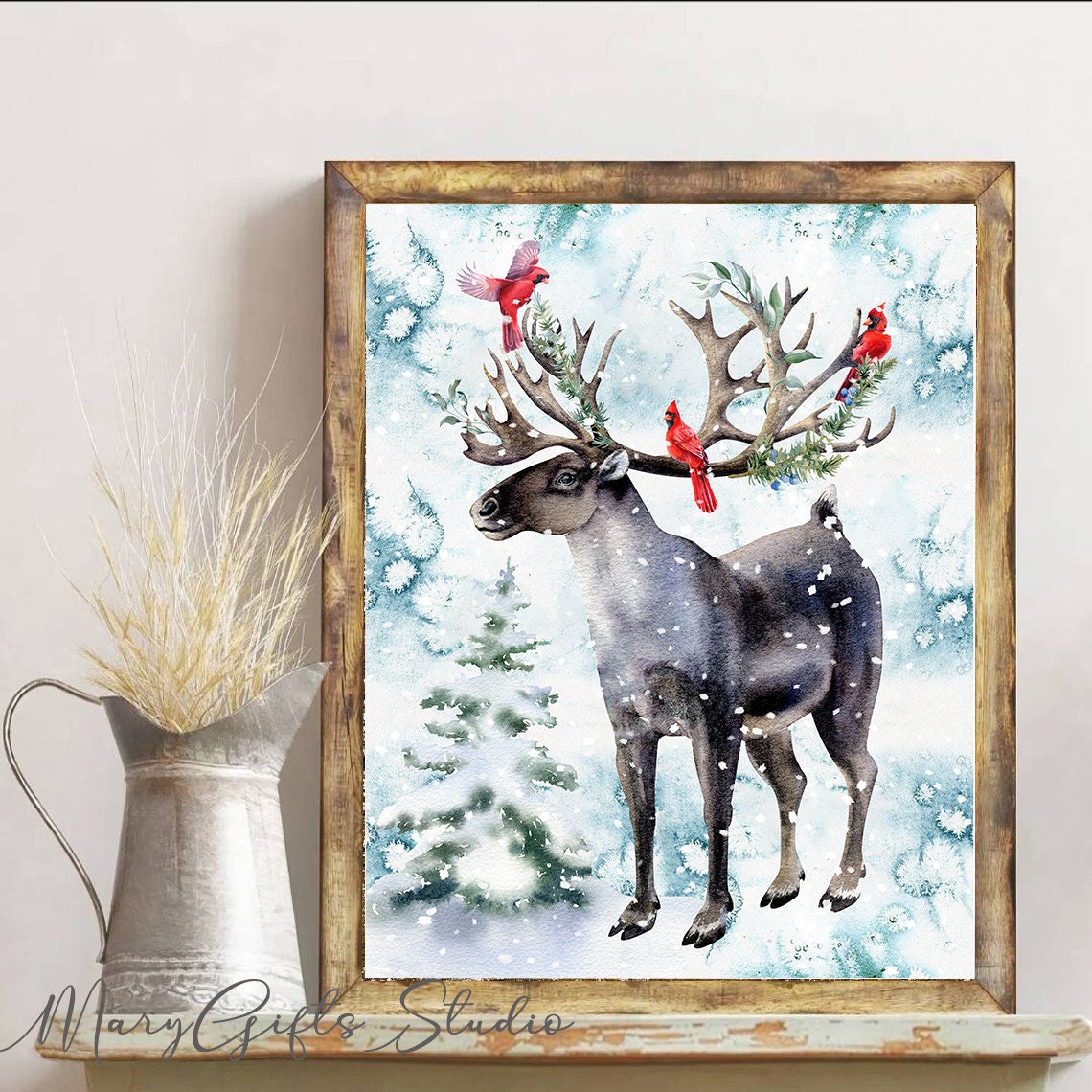 Christmas Deer Printable Watercolor Christmas Deer Reindeer Print ...