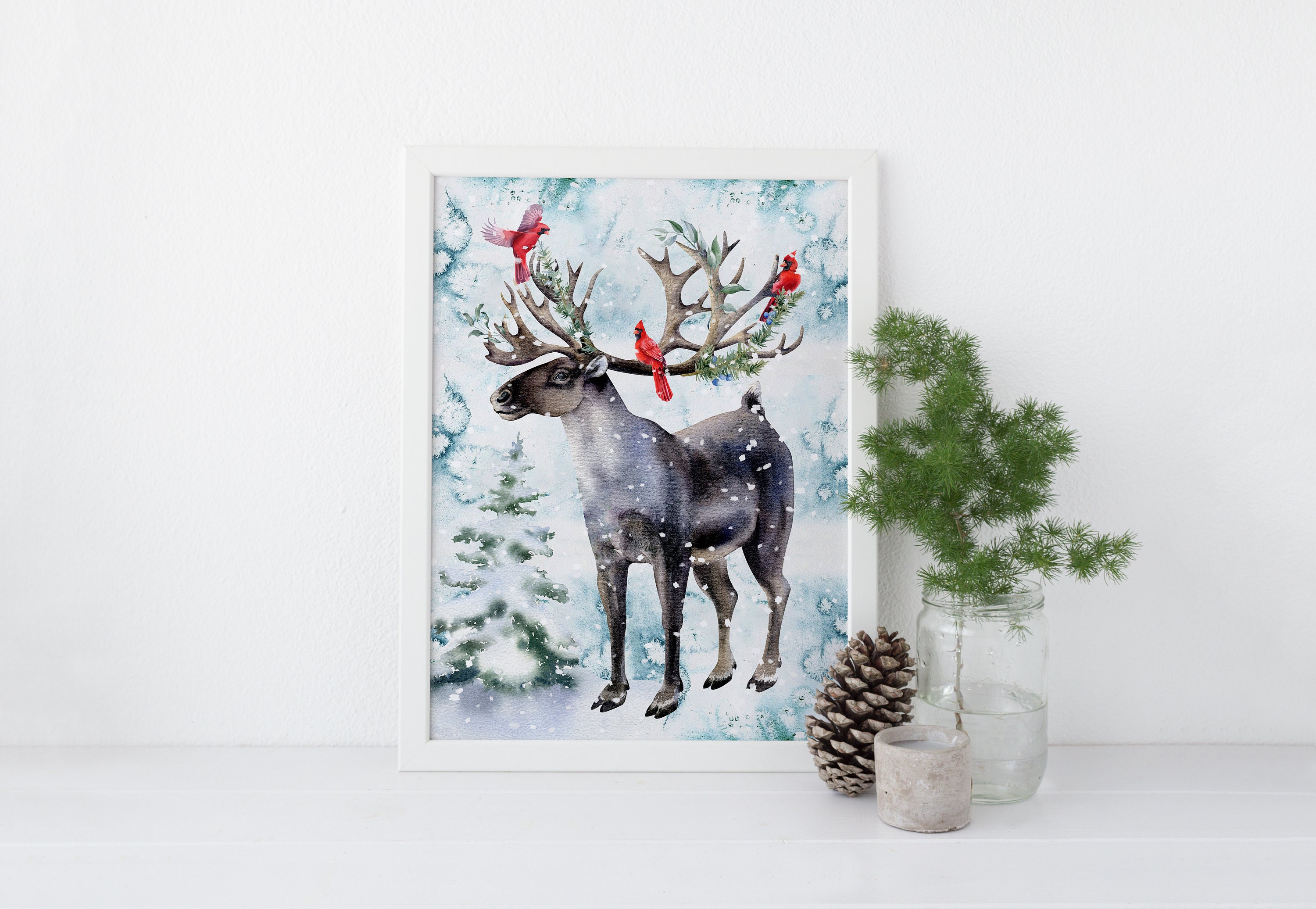 Christmas Deer Printable Watercolor Christmas Deer Reindeer Print ...