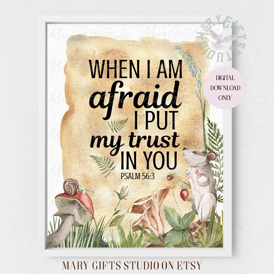 Bible Verse Printable Psalm 56:3 Bible Verse Sign Adorable Mouse Summer ...